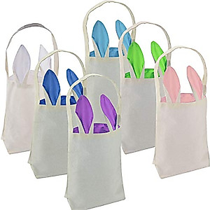 Easter Bunny Bags, Easter Bunny Baskets Rabbit Ears Design Jute Cloth Tote Bags for Kids Eggs Hunting, Candy and Gifts Carry Bucket at Easter Party (6 Pack)