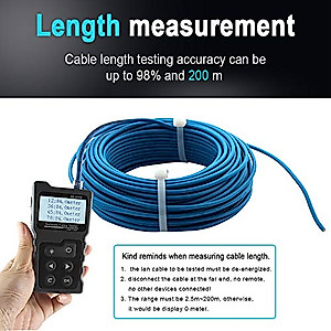 Network Cable Tester RockyMars NF8209, Wire Tracker with PoE Testing, Port Flash, Cable scan, Length Measurement, and Continuity Testing Function for CAT5e/CAT6/CAT6a, LCD Display