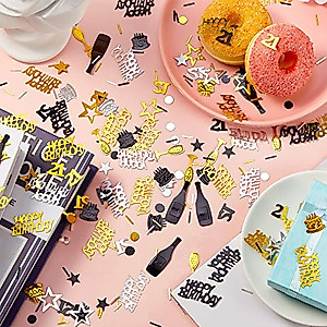 3000 Pieces 21th Birthday Confetti 21 Number Confetti 21th Party Confetti Metallic Foil 21 Table Scatter Confetti Decorations for 21 Birthday Party DIY Arts and Crafting, Gold, Black and Silver