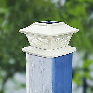 JOHOO Fence Post Cap Solar Lights, 2 PK Cool White LEDs Outdoor Deck Lamp Fits 4x4 5x5 6x6 Wooden Posts Waterproof for Deck, Patio, Garden, Yard Decoration