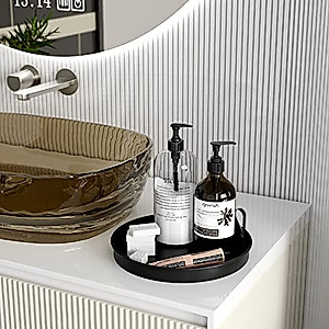 EKNITEY Circle Decorative Serving Tray - Round Vanity Tray, Bathroom Tray for Jewelry, Perfume, Coffee, Candle, Cosmetic (Black,10.6")