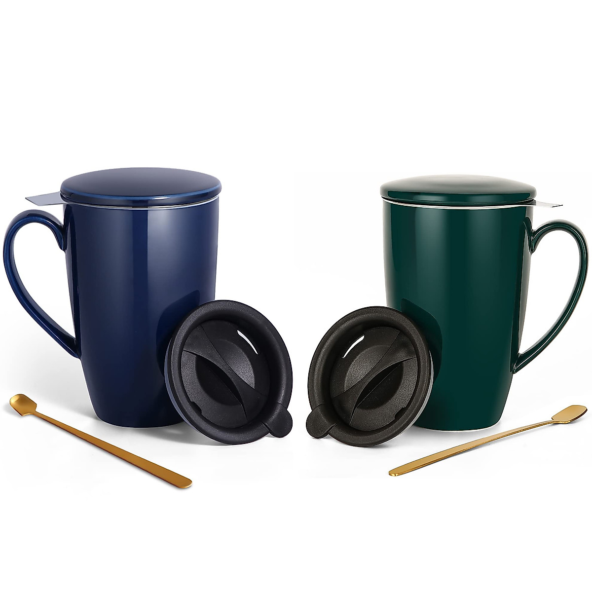 YumKubis Tea Cup Set, Two Sets Tea Cup with Infuser and Lid, 17 OZ Large Tea Infuser Mug, Ceramic Tea Mug for Women, Men, Kids