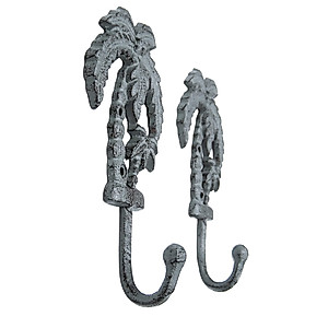 Wowser Palm Tree Cast Iron Wall Hooks, Nautically Themed Wall Décor, Set of 2, 8.25 Inches