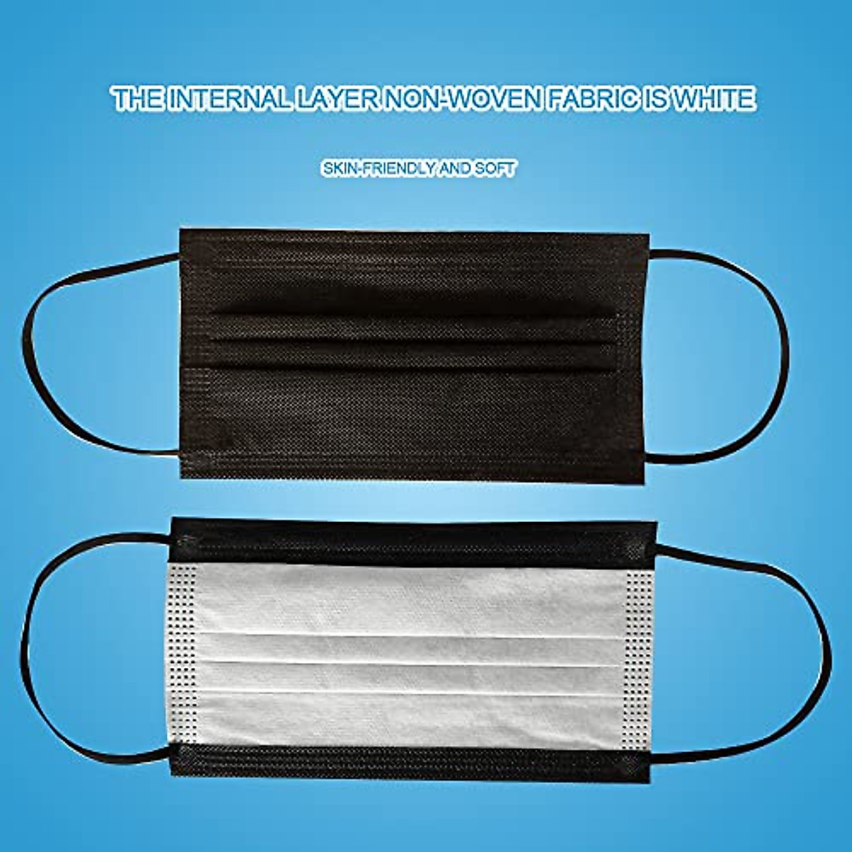 CCW Black Masks, 3 Layer Filter Protection 50 pcs Black Crowded Places with Elastic Earloop Masks,Individually Wrapped Disposable Face Masks for Adult Men Women