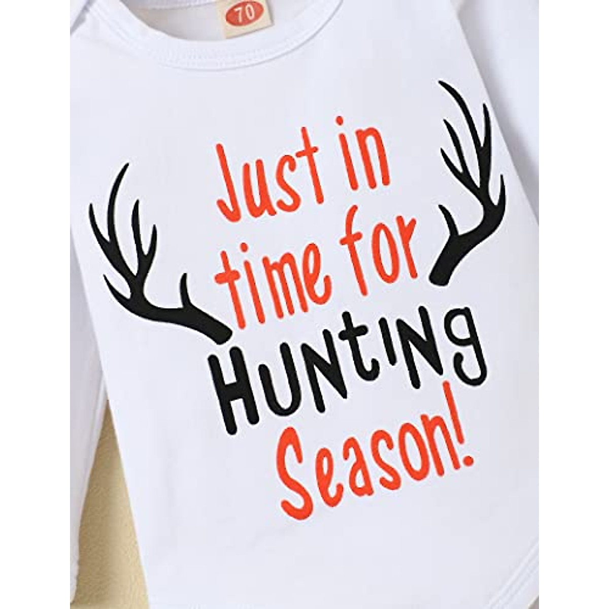 Newborn Baby Boy Clothes Outfits Letter Print Romper + Hunting Elk Pants+Hat 3PC Clothing Set (C-White, 0-3Months)