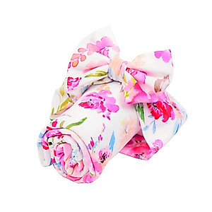 Galabloomer Newborn Receiving Blanket Headband Set Flower Print Baby Swaddle Receiving Blankets Sunflower Heart