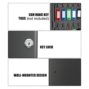 Hardware Tools Kit Wrench All Purpose Tool Box 36Pcs Key Cabinet Storage Tool Box Lockable Security Metal Iron Hook Box Wall Mounted Case Professional Watch Repair (Color : Black)