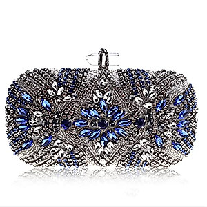YLLWH Women Clutch Party Blue Evening Bag Wedding Purse Crystal Chain Shoulder Bag Rhinestone Female Clutch