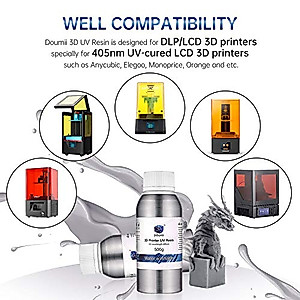 DOUMII Water Washable 3D Resin – 405nm UV Cured 3D Printing Resin, for LCD 3D Printers, Easy to Clean and Cure, Fast Curing with High Precision. (Green, 500G)