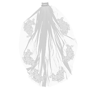 Wedding Veil Comb Elegent Lace Appliques Wedding Veil Crystal Beaded With Comb, White Headpiece Bridal Shower, Bridesmaid Favors