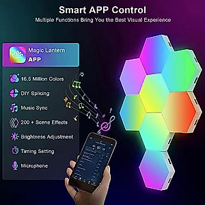 10 Pcs Hexagon LED Lights, Hexa Light Panels, Modular DIY Hexagon Wall Light APP and Remote Control Smart RGB Gaming Light Music Sync Hexagon Light Panels for Living Room, Bedroom, Gaming Rooms