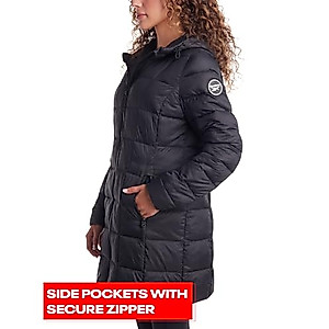Reebok Women's Winter Jacket - Long Length Quilted Puffer Parka - Heavyweight Outerwear Coat for Women (S-XL), Size Medium, Black