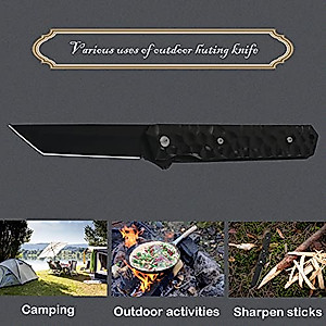 Tanto Pocket Knife, EDC Folding Hunting Knife with Aluminum Handle and Clip, Thumb Open Outdoor Knife for Men Survival, Fishing, Hunting, Camping (Black ) (ZDXD)
