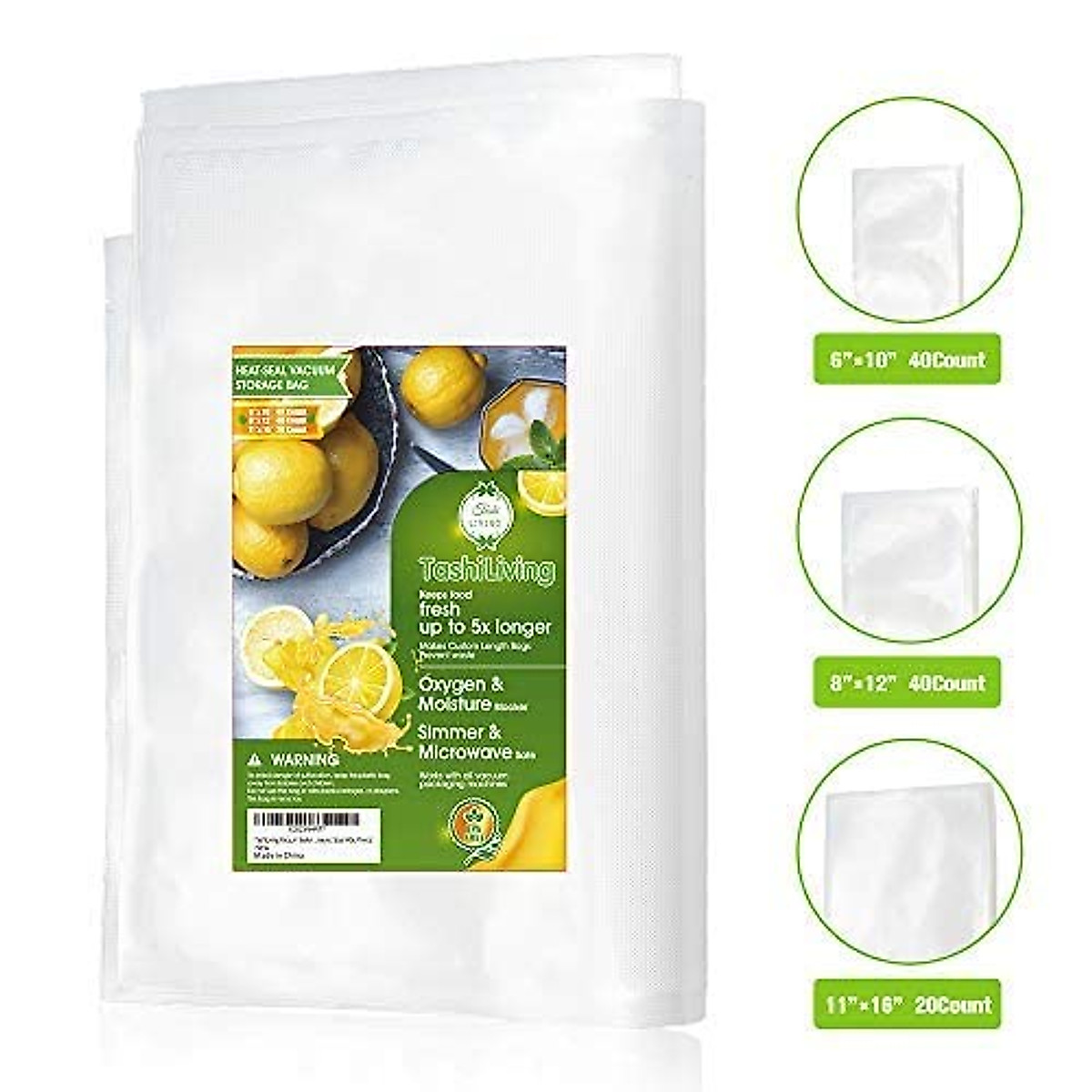 TashiLiving Vacuum seal bag,Vacuum Sealer Bags for Food ,Freezer Sous Vide Pre-cut Bags 100 Count，6x10 inch 40 Count,8x12inch 40 Count,11x16inch 20 Count,4mil BPA-Free (6'' x 10''，8" x 12'' and 11'' x 16'')