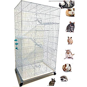 55" Extra Large 5 Levels 3/8-Inch Tight Spacing Ferret Chinchilla Sugar Glider Rats Mice Wire Cage for Small Animal or Bird (White)