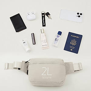 ODODOS 2L Belt Bag for Women Men, Crossbody Fanny Packs with Adjustable Strap Waist Pouch for Workout Hiking Running Travel, Light Grey