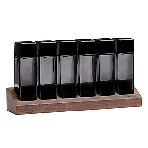 Normcore 6 Tubes Single Dose Espresso Bean Cellars, Coffee Beans Storage Tube Vial Vault with One-Way Exhaust Valve, Smoke Glass Coffee Bean Capsules With Genuine American Walnut Display Stand