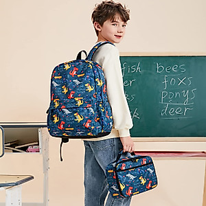 Dinosaur Backpack For Boys School Backpack Toddler Waterproof Travel Bag Kindergarten Backpack With Lunch Box (Dinosaur-Blue)