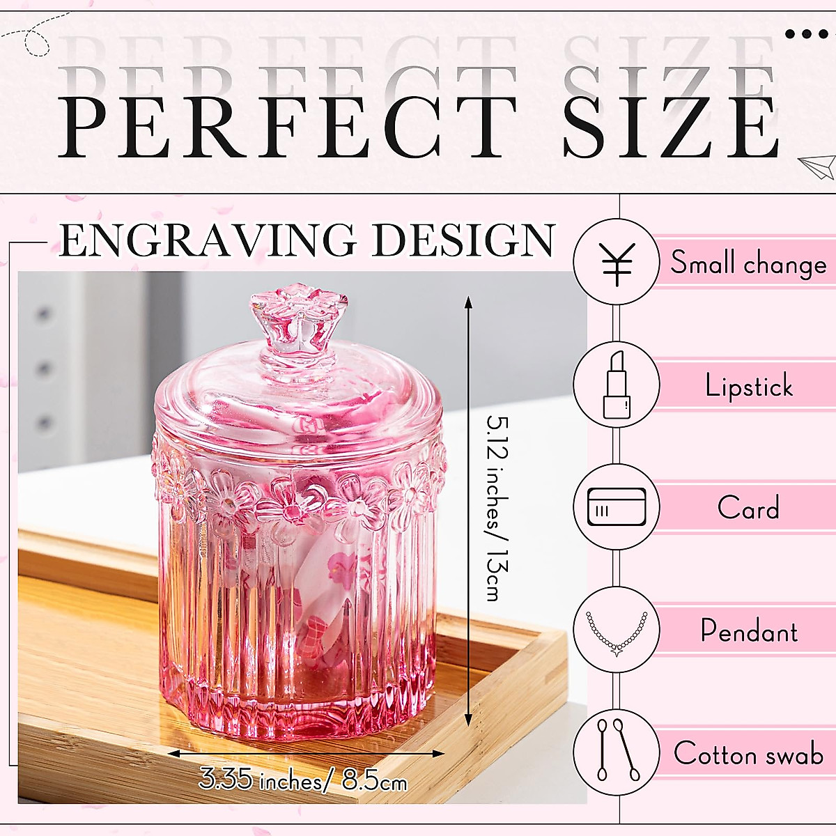 Hushee 4 Pcs Glass Apothecary Jars with Lids, Bathroom Canisters Storage Container Jars Small Glass Jars for Kitchen Bathroom Storage, Cotton Swabs, Cotton Ball, Makeup Sponges