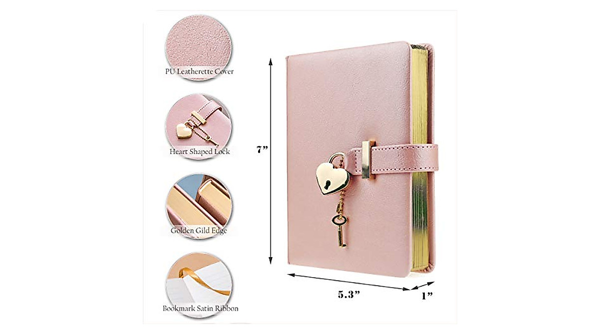 Elegant Heart Lock Journal with Gold Edges and PU Leather Cover