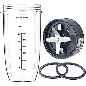 New Blender Cup and Blade Replacement Parts 32oz Cup and Extractor Blade and 2 Rubber Gaskets 4-Piece Compatible with NutriBullet High-Speed Blender/Mixer System 600W/900W Series