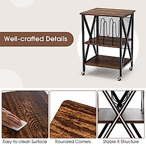 Giantex Record Player Stand, Vinyl Record Storage Table w/ 3 M-Shaped Dividers & 4 Rolling Wheels, Turntable Stand Holds Up to 250 Albums for Living Room, Office, Rustic Brown