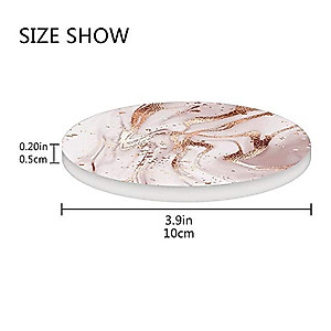 Coasters for Drinks Set of 2 Pieces Absorbent Ceramic Coasters with Cork Base, ﻿Marble Rose Gold Texture Coffee Coaster Great Gift for Table, Housewarming, Birthday, Kitchen, Home Decor