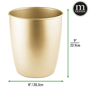 mDesign Small Steel Round Trash Can Bucket - 1.5 Gallon Wastebasket, Garbage Container Bin for Bathroom, Powder Room, Bedroom, Kitchen, Home Office - Hamill Collection - Soft Brass