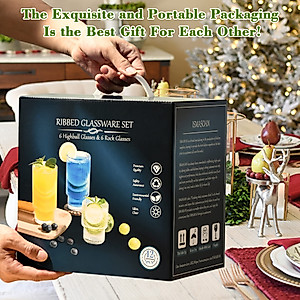 ISMASOAN Ribbed Glassware Set of 12, Glass Cups 12 oz and 7 oz, Ribbed Glasses, Fluted Glassware, Ribbed Drinking Glasses, Drinking Glasses, Ripple Glassware, Mixed Drinkware Sets