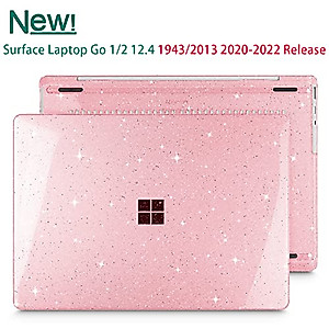 May Chen Compatible with 12.4 inch Microsoft Surface Laptop Go 2 Models: 1943 2013, Release 2022 Fashion Plastic Hard Shell Case with Screen Protector + Keyboard Cover + Dust Plugs, Pink Glitter