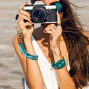 Hsxnam Wrist Lanyard Key Chain, Cute Wristlet Strap Keychain Holder for Women Men Keys Airpods ID Badges Phone, Teal Marble