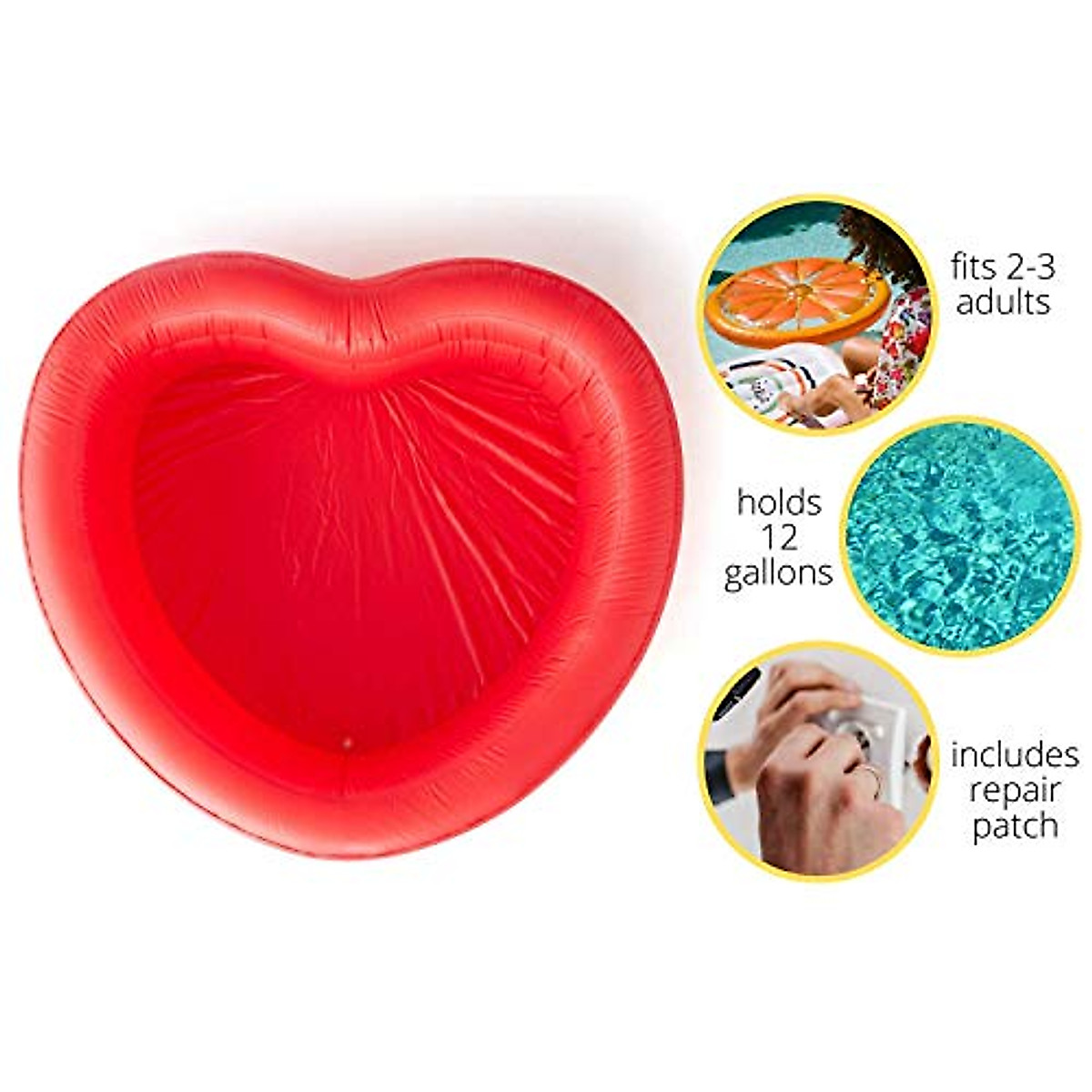 Ban.do Red Heart-Shaped Inflatable Swimming Pool, Large Blow Up Pool Fits 2-3 Adults, Red Heart