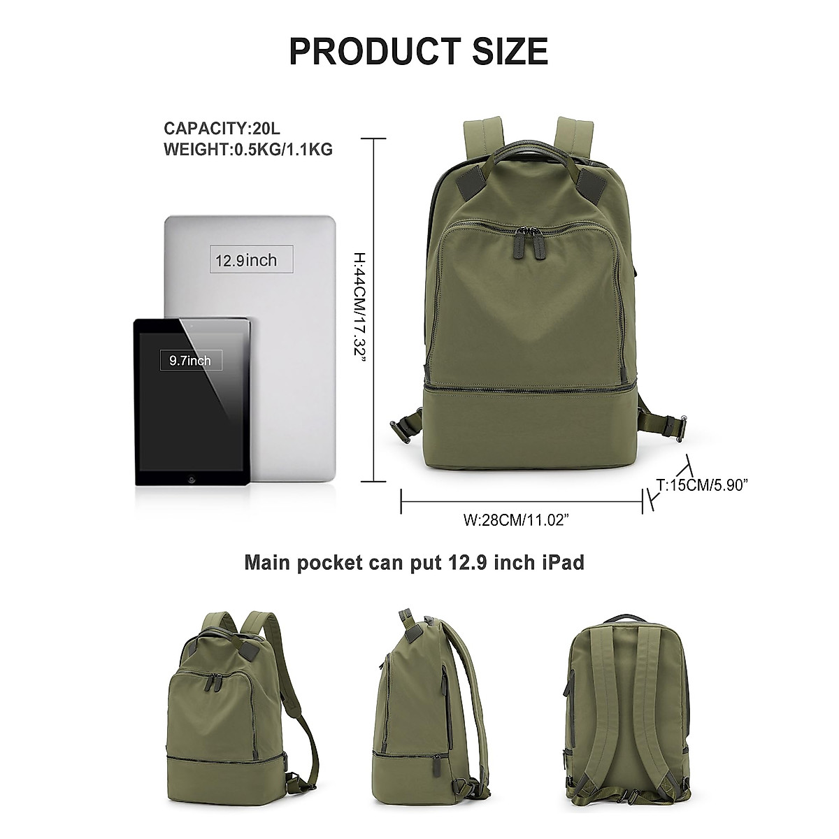 VENATIN Gym Backpack for Women Waterproof Small Gym Bag With Shoe Compartment Sports Essentials Backpack with Wet Dry Pocket,Green…