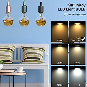 KarlunKoy Half Chrome Light Bulbs,Dimmable 6W (Eqv. 60W) Anti-Glare LED Light Bulbs,Soft White 2700K,G80/G25 Globe Light Bulb Half Gold Dipped,Decorative Mirror,E26 Base for Vanity (Pack of 1)