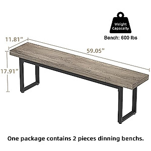 STHOUYN 59” Dining Bench Pair of 2 for 6-8 Person, Farmhouse Indoor Kitchen Table Benches, Bed Bench, Industrial Shoe Bench, Entryway Benches (Grey 2pcs)
