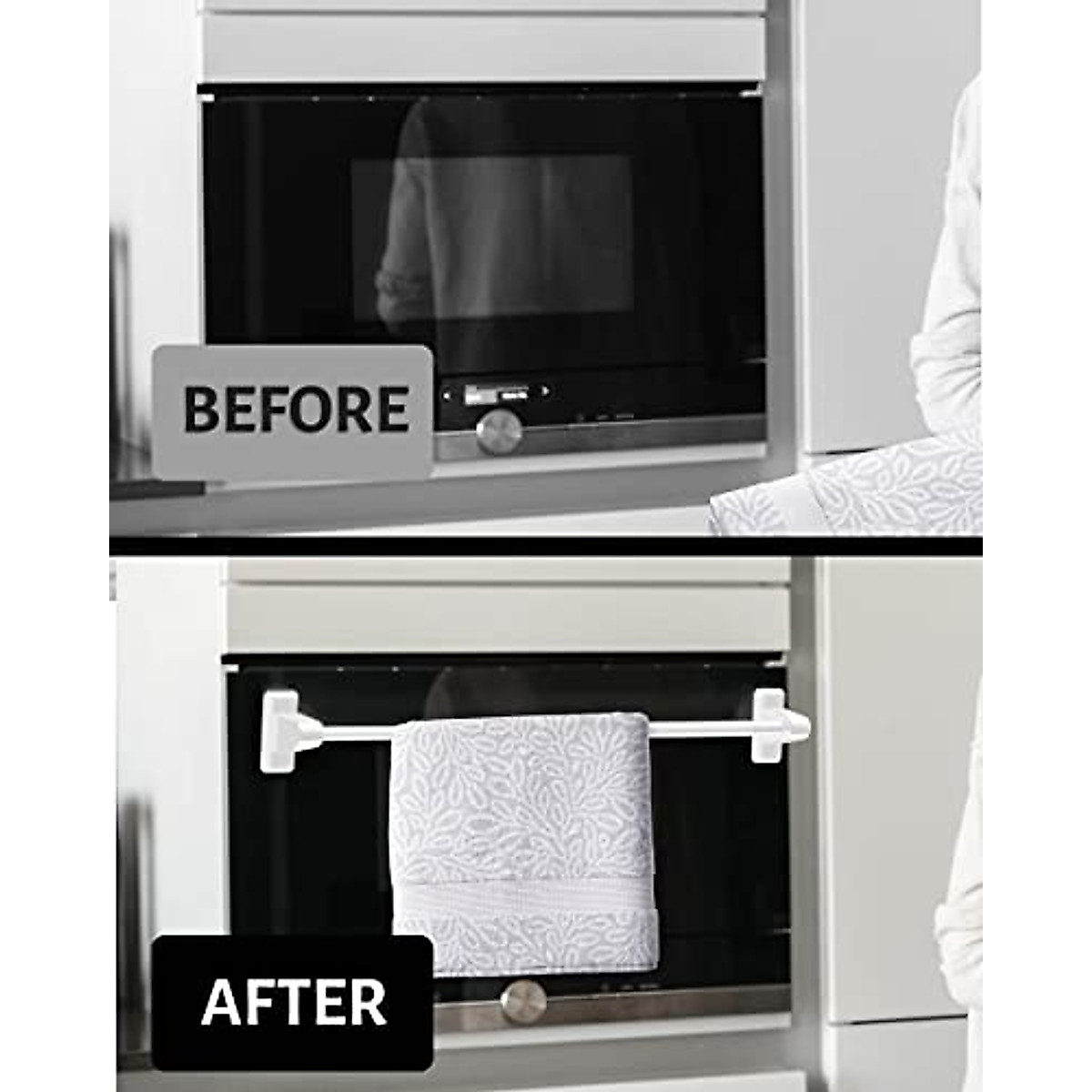 Skywin Magnetic Towel Holder for Refrigerator - 1 Pack Small Magnetic Curtain Rod for Metal Door with Adjustable Length - Fits Towels and Easily Attachable (White)