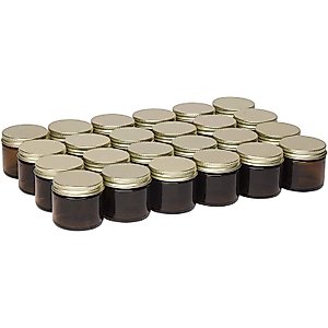 North Mountain Supply 2 Ounce Amber Glass Straight Sided Spice/Canning Jars - with 53mm Gold Metal Lids - Case of 24