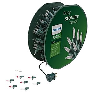 Philips 250 Incandescent Clear Mini Christmas Lights on Green Wire with Easy Storage Spool - UL Listed for Indoor/Outdoor Use - 59.33' Length with 2.75" Bulb Spacing - String Lights for Christmas Tree