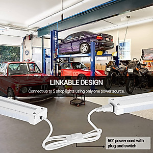 FAITHSAIL 5 Pack Linkable 4FT LED Shop Light, 40W, 4000 LM [Eqv.150W Fluorescent] 4000K LED Utility Light with Plug 48 Inch LED Garage Light Energy Saving Upto 1000KW/5Yrs(5Hrs/Day)-Hang & Flush Mount