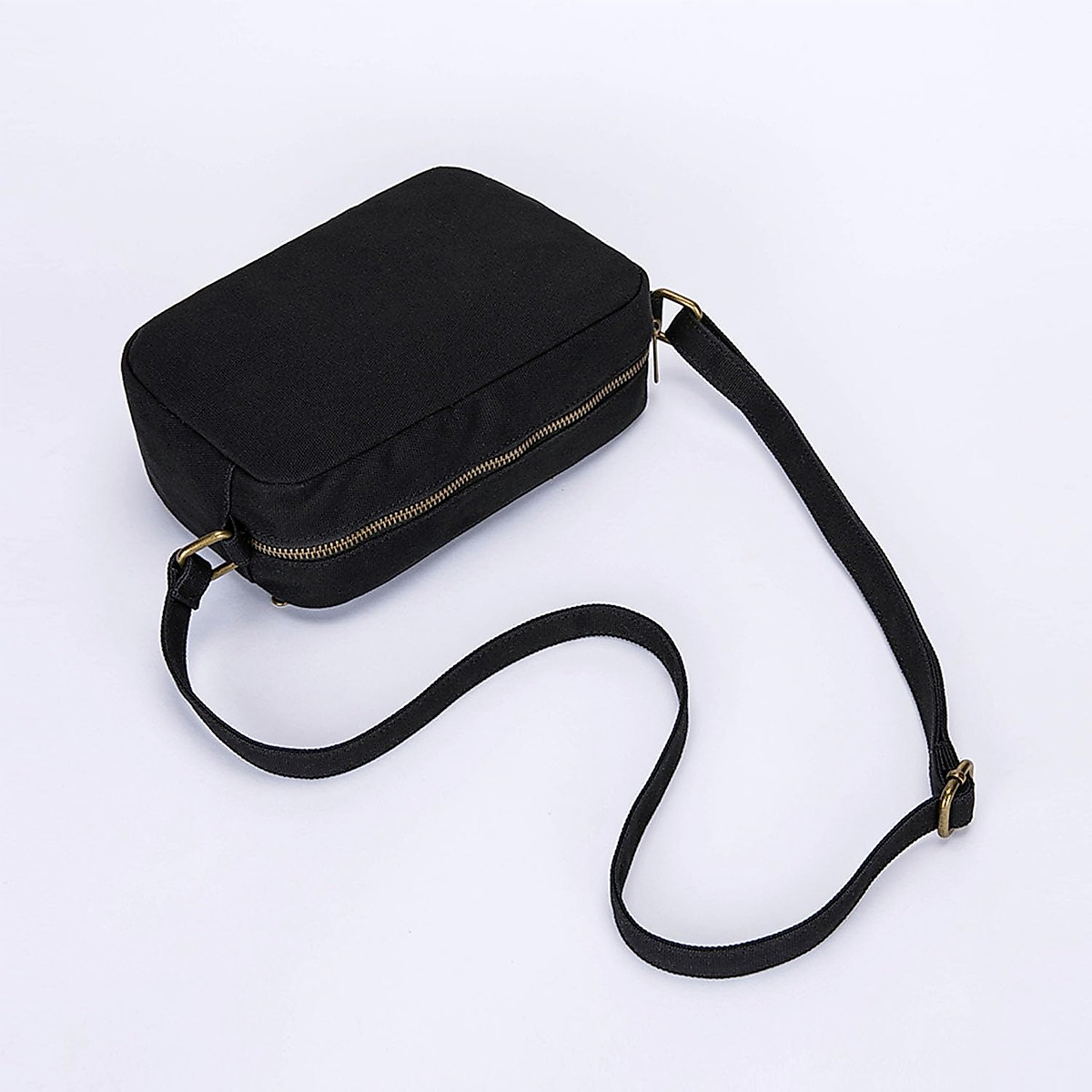 YONBEN Square Crossbody Bag with Adjustable Length Women Cotton Canvas Casual Shoulder Work Bag (Black)