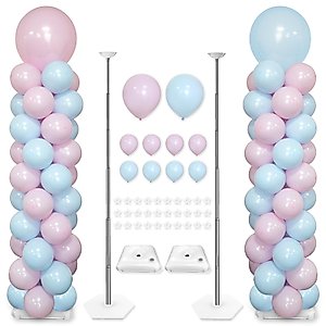 YALLOVE Balloon Column Stand, Set of 2 Balloon Stand with 10 Inch Latex Balloons