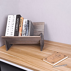 MyGift Rustic Barnwood Gray Wood Tilted Bookcase, Desktop Decorative Storage Organizer Display Bookshelf