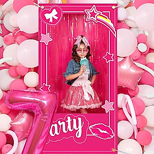Pink Girls Birthday Decorations Hot Pink Photo Booth Props Princess Doll Theme Decor Let's Go Bachelorette Party Decoration for Girls Birthday Bridal Shower Pink Party Supplie 39.37 x 75in