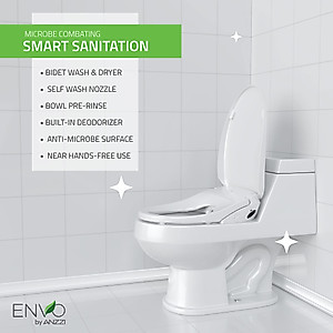 ANZZI Smart Electric Bidet Seat for Elongated Toilets, Heated Seat, Warm Air Dryer, Temperature and Pressure Controlled Functions, Air Purifier and Deodorizer, with Remote Control (TL-AZEB105B)