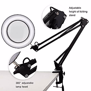 ZJchao Magnifier Lamp, 12w USB Clip on Table Lamp Foldable 5X Magnifying Glass LED Eye Caring Lamp for Reading Working Jewelry Makers Skincare Beauty(Black)