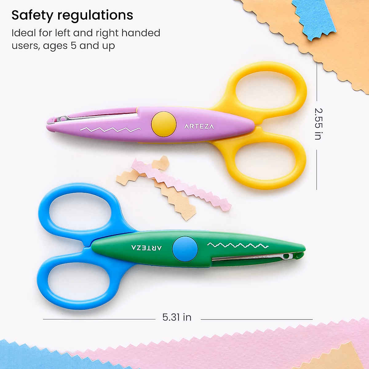 Arteza Kids Decorative Scissors, Set of 12, 5.5 Inches, Craft Scissors with Different Patterns, School Supplies for Teachers and Students