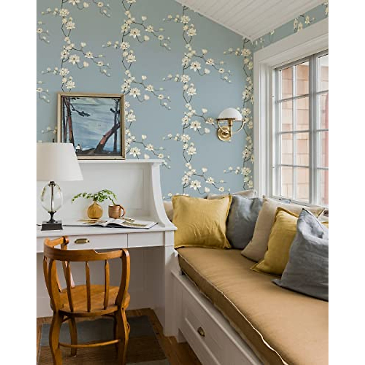 GloryTik 15.5" x 118" Floral Wallpaper Peel and Stick Wallpaper Beige Flowers Contact Paper Self-Adhesive Wallpaper Waterproof Removable Wallpaper Decoration for Cabinets Bedroom Walls