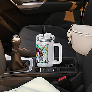 AGH 4 Pack 40 oz Sublimation Glitter White Tumbler with Stainless Steel Straw and Lid, Insulated Double Wall Vacuum Reusable Cups with handle