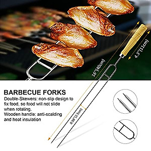 Morole 33PCS Metal Kabob Skewers for Grilling, 16" Long Stainless Steel Barbecue Skewers Reusable Grilling Skewers for Meat Shrimp Chicken Vegetables, Includes 8 Corn Forks and a Storage Bag