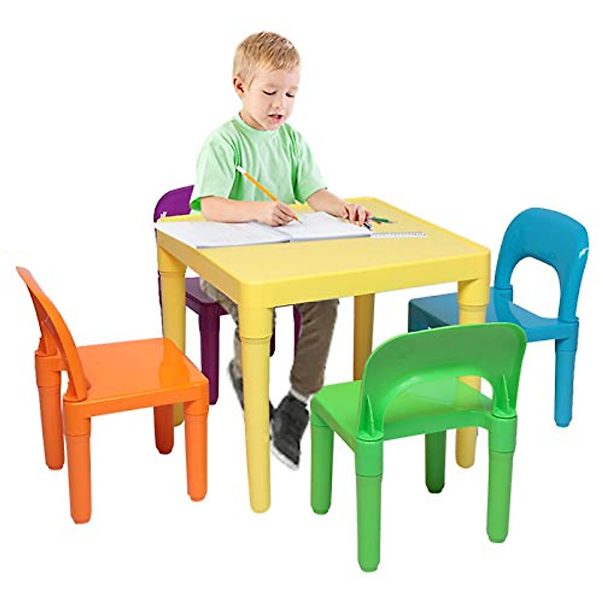 FRITHJILL Kids Table and Chair Set, Little Kid Children Art Play-Room Furniture (4 Children's Chair with 1 Tables Sets), Fit for 3-8 Years Old